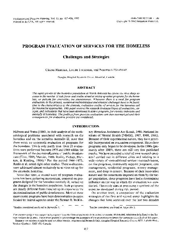 (PDF) Program evaluation of services for the homeless : Challenges and ...