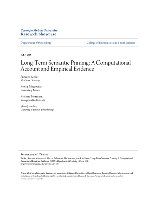 (PDF) Long-term semantic priming: A computational account and empirical ...