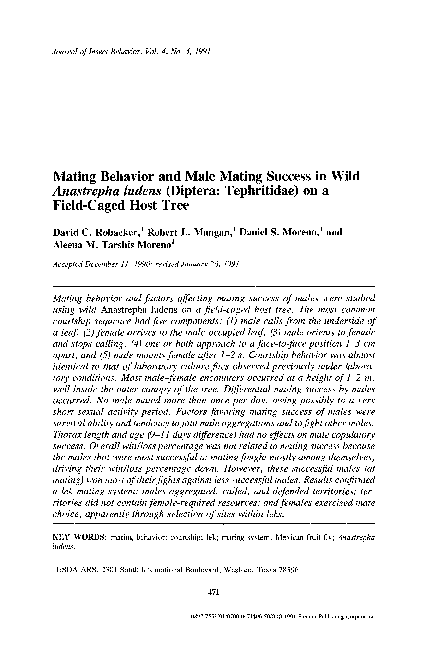 (PDF) Mating behavior and male mating success in wild Anastrepha Ludens ...