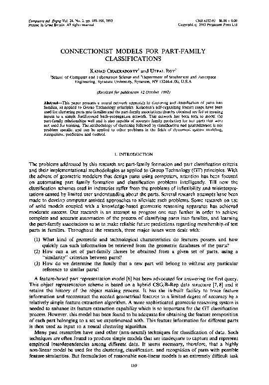 (PDF) Connectionist models for part-family classifications