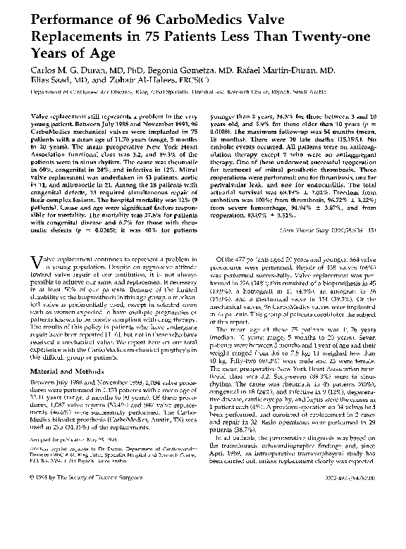 (PDF) Performance of 96 CarboMedics valve replacements in 75 patients ...
