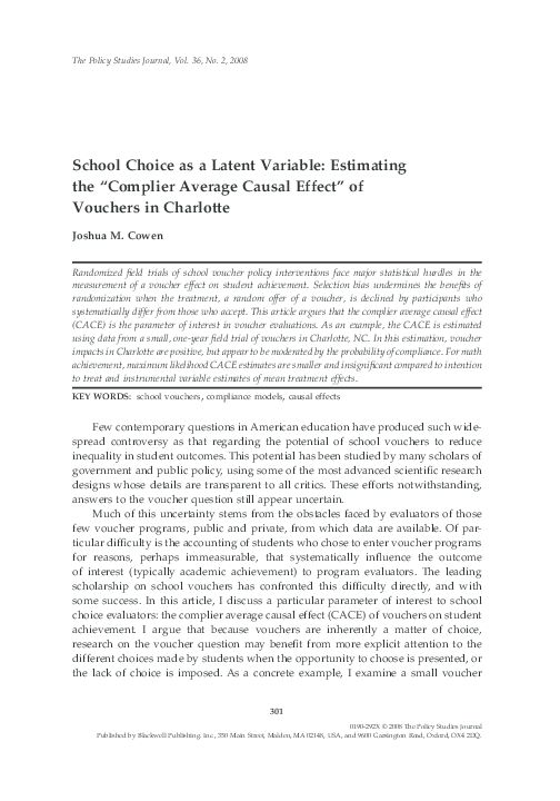 Pdf School Choice As A Latent Variable Estimating The Complier