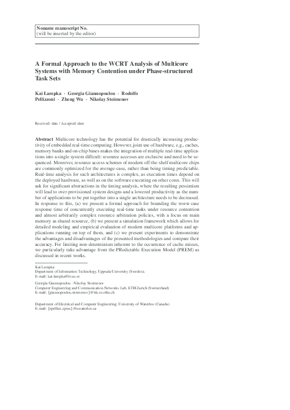 (PDF) A formal approach to the WCRT analysis of multicore systems with memory contention under ...
