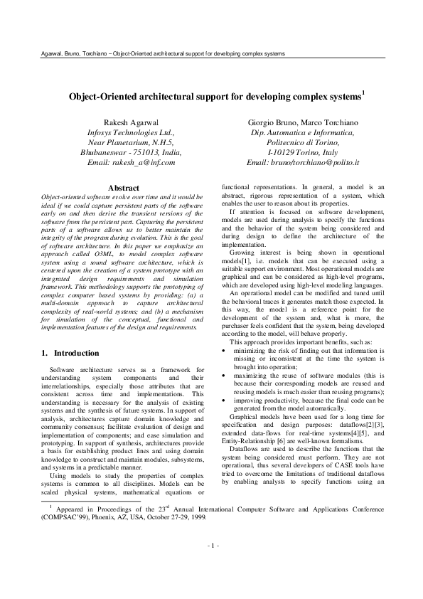 (PDF) Object-Oriented Architectural Support for Developing Complex Systems