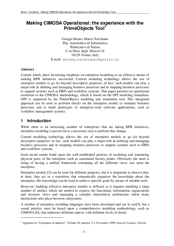 (PDF) Making CIMOSA operational: the experience with the PrimeObjects tool