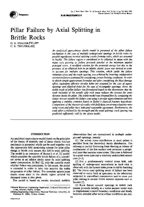 (PDF) Pillar failure by axial splitting in brittle rocks