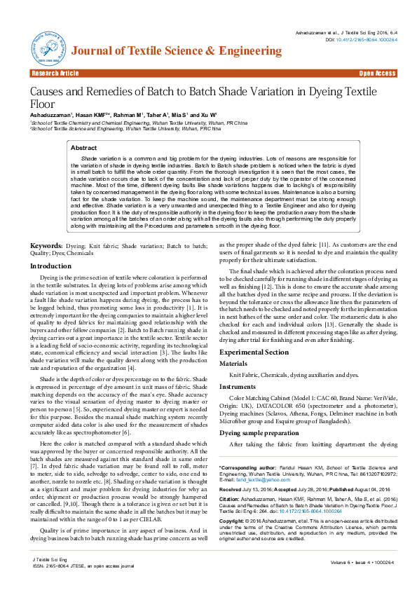 (PDF) Causes and remedies of batch to batch shade variation in dyeing ...