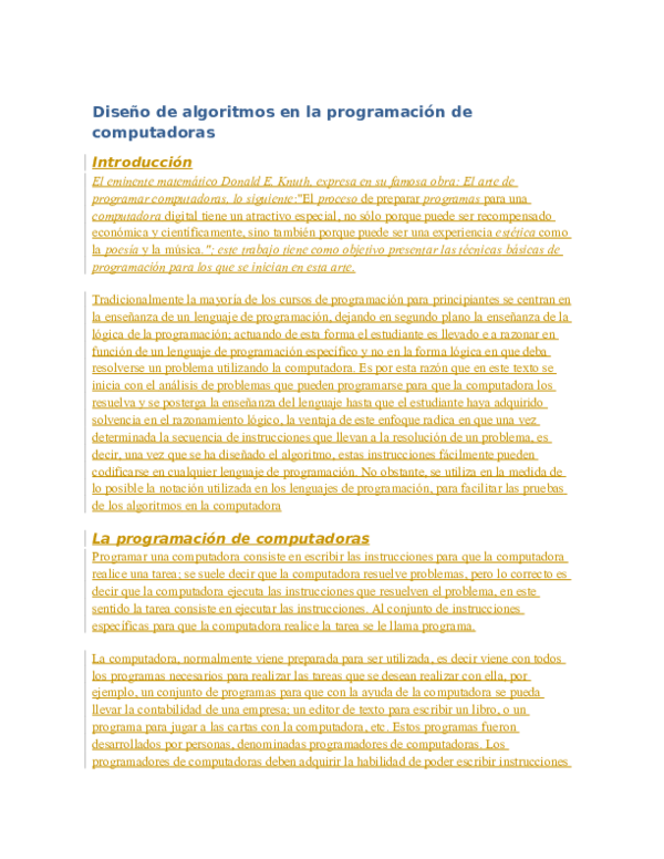 (DOC) Diseno de algoritmos en la programacion de computadoras