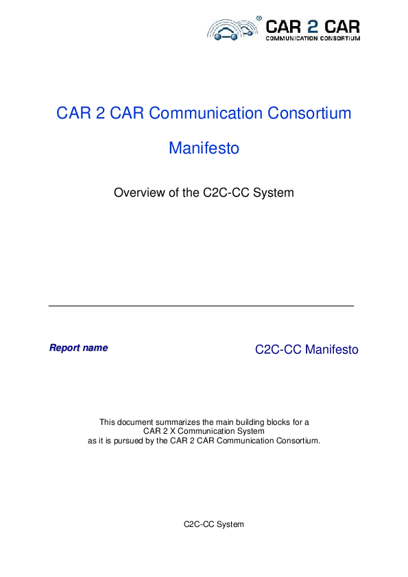 (PDF) Car-2-Car Communication Consortium - Manifesto