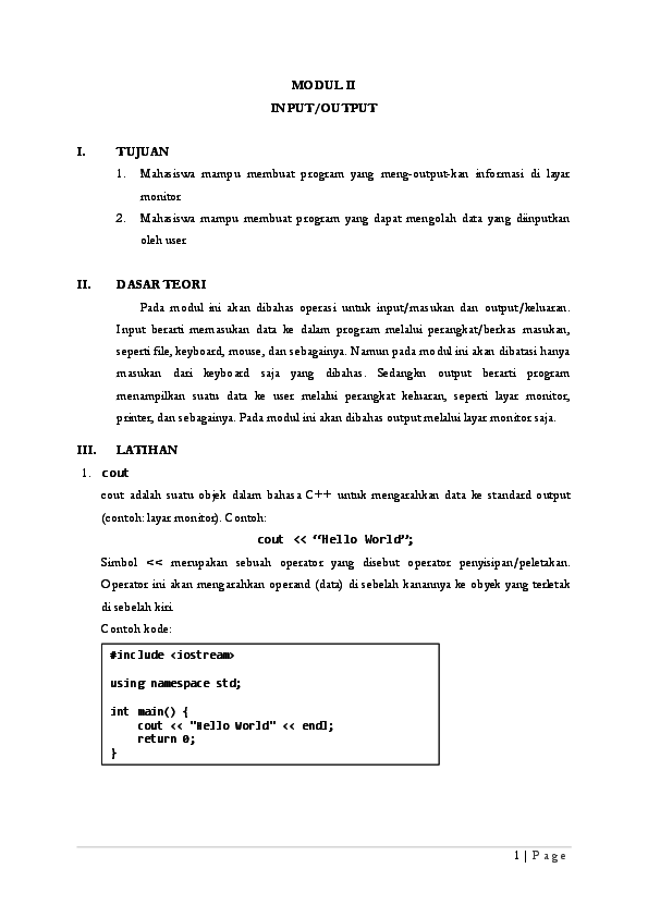 (PDF) Pengenalan Code Blocks #Bagian 2 - Input Output