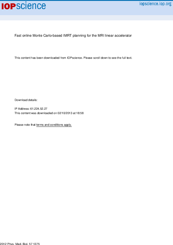 Pdf Fast Online Monte Carlo Based Imrt Planning For The Mri Linear Accelerator