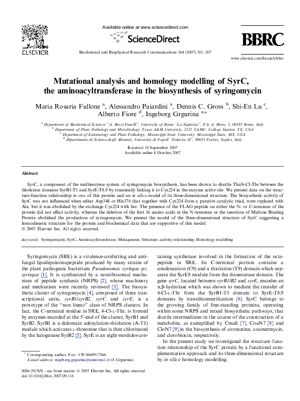 (PDF) Mutational analysis and homology modelling of SyrC, the ...
