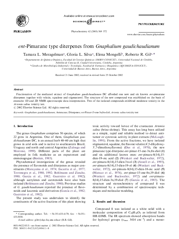 (PDF) ent-Pimarane type diterpenes from Gnaphalium gaudichaudianum