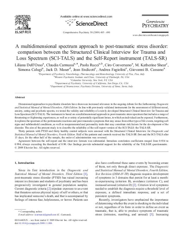 (PDF) A multidimensional spectrum approach to post-traumatic stress ...