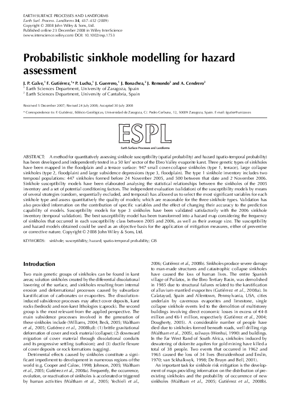 (PDF) Probabilistic sinkhole modelling for hazard assessment