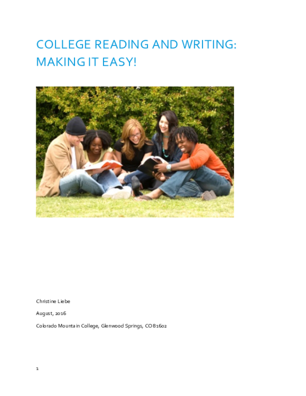 (PDF) College Reading and Writing: Making It Easy!