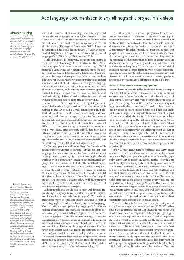 (PDF) Add language documentation to any ethnographic project in six steps