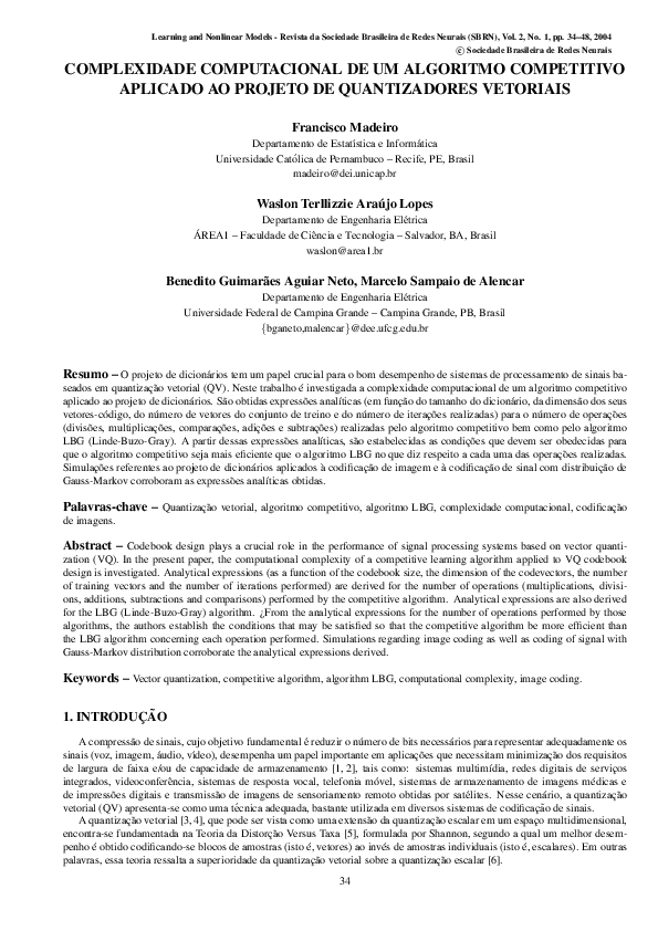 (PDF) COMPLEXIDADE COMPUTACIONAL DE UM ALGORITMO COMPETITIVO APLICADO AO PROJETO DE ...