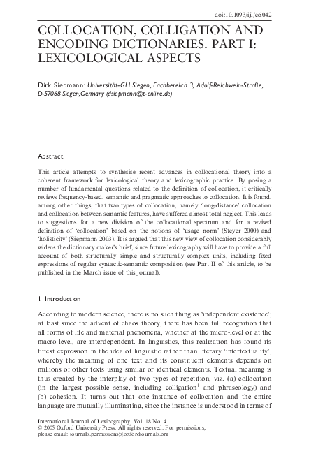 (PDF) Collocation, Colligation and Encoding Dictionaries. Part II ...