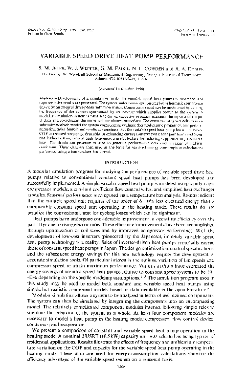 (PDF) Variable speed drive heat pump performance