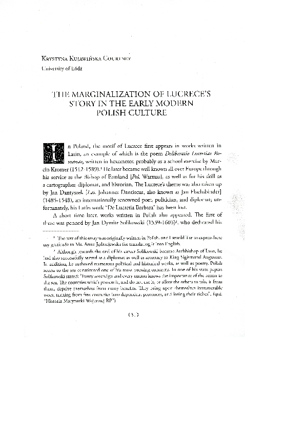 (PDF) The Marginalization of Lucrece's Story in Early Modern Polish ...