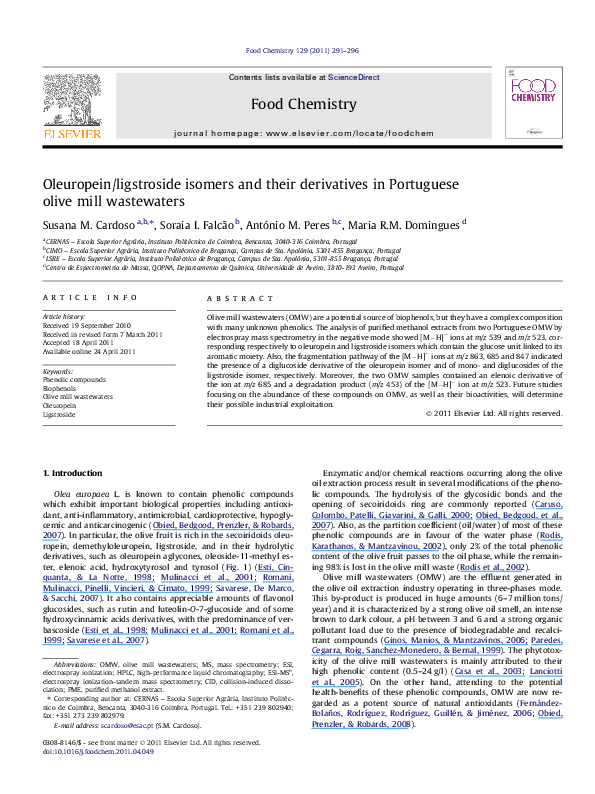 (PDF) Oleuropein/ligstroside isomers and their derivatives in ...