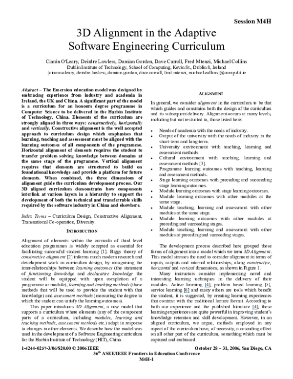 (PDF) 3D Alignment in the Adaptive Software Engineering Curriculum