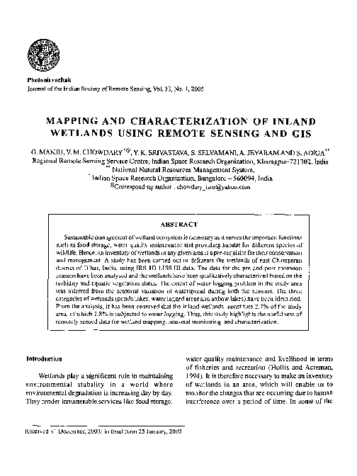 (PDF) Mapping and characterization of inland wetlands using remote sensing and GIS
