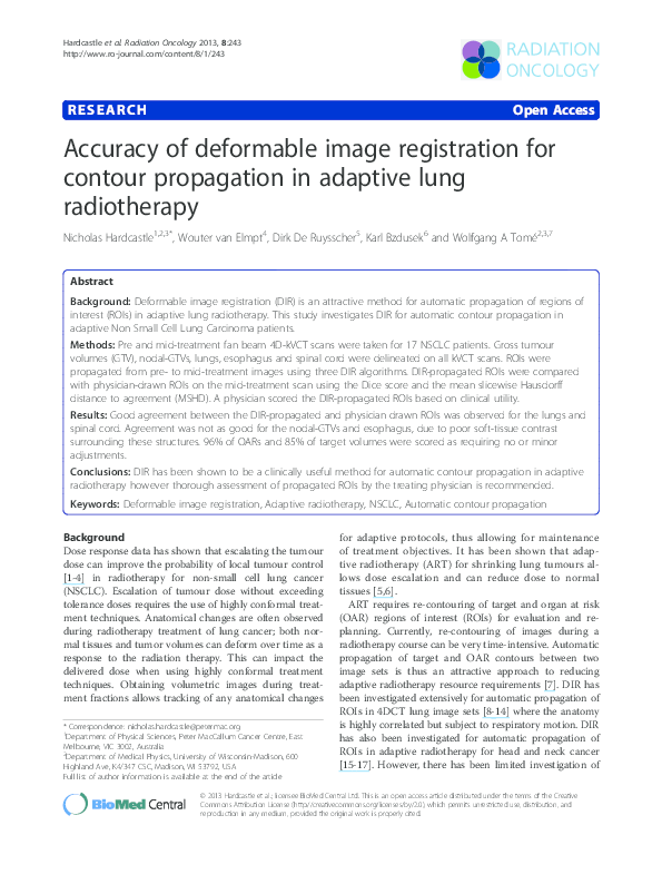 Pdf Accuracy Of Deformable Image Registration For Contour Propagation