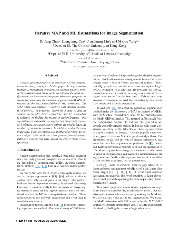 Pdf Iterative Map And Ml Estimations For Image Segmentation