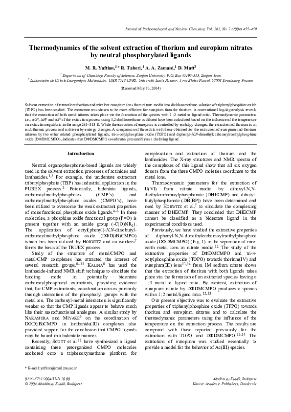 (PDF) Thermodynamics of the solvent extraction of thorium and europium ...