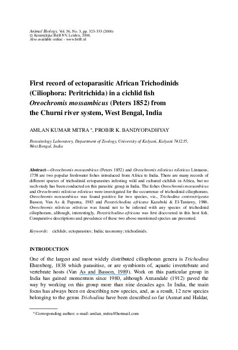 (PDF) First record of ectoparasitic African Trichodinids (Ciliophora ...