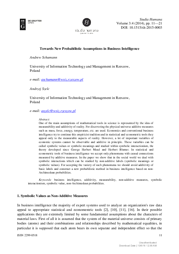 (PDF) Towards New Probabilistic Assumptions in Business Intelligence