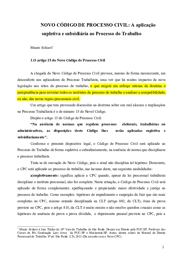 (PDF) NOVO CÓDIGO DE PROCESSO CIVIL: A aplicação supletiva e ...