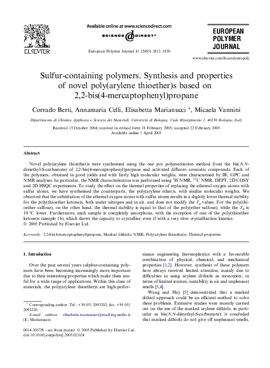 (PDF) Sulfur-containing polymers. Synthesis and properties of novel ...