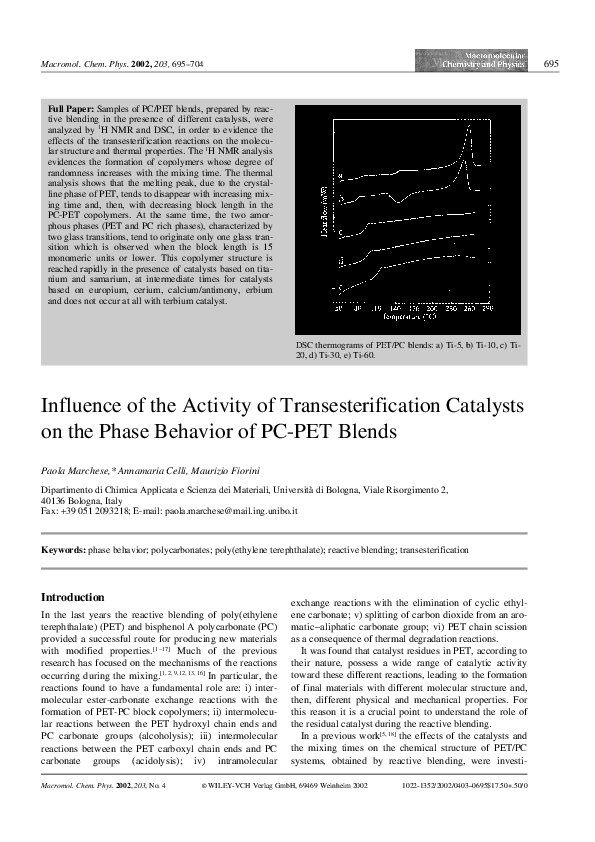 (PDF) Influence of the Activity of Transesterification Catalysts on the ...