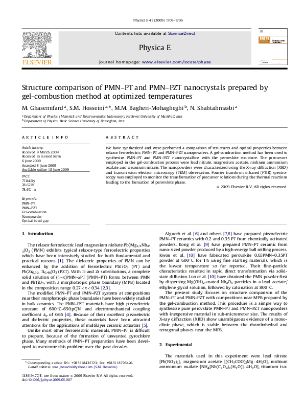 (PDF) Structure comparison of PMN–PT and PMN–PZT nanocrystals prepared ...