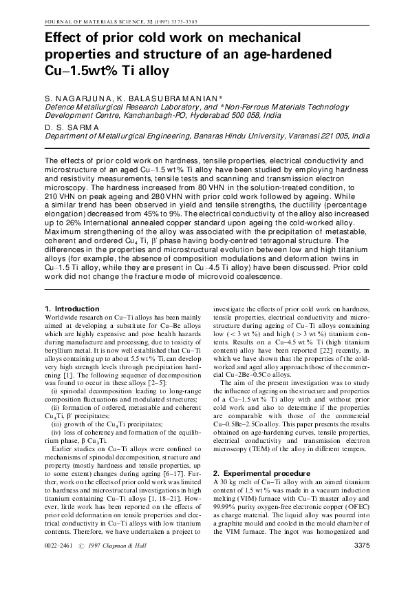 (PDF) Effect of prior cold work on mechanical properties, electrical conductivity and ...