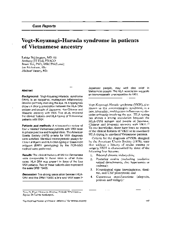 (PDF) VKH Syndrome in Vietnamese Patients and HLA