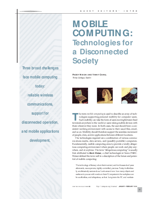 (PDF) Mobile Computing: Technologies for a Disconnected Society