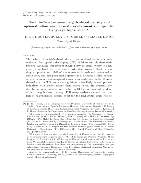 (PDF) Neighborhood Density and Optional Infinitives in Language Development