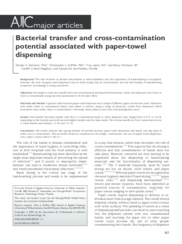 (PDF) Bacterial transfer and cross-contamination potential associated ...