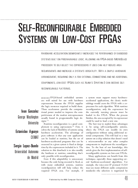 (PDF) Self-Reconfigurable Embedded Systems on Low-Cost FPGAs
