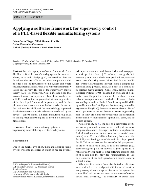 Pdf Applying A Software Framework For Supervisory Control Of A Plc Based Discrete Event System
