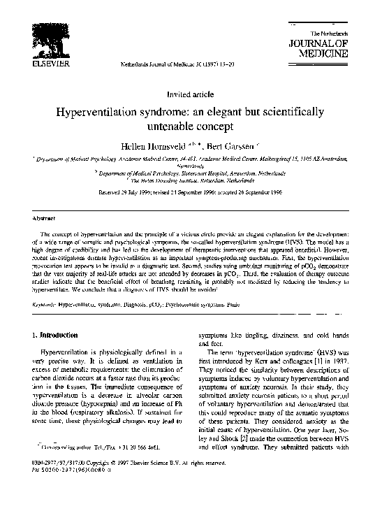 (PDF) Hyperventiation syndrome: an elegant but scientifically untenable ...