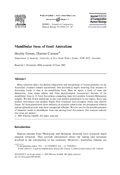 (PDF) Mandibular fossa of fossil Australians