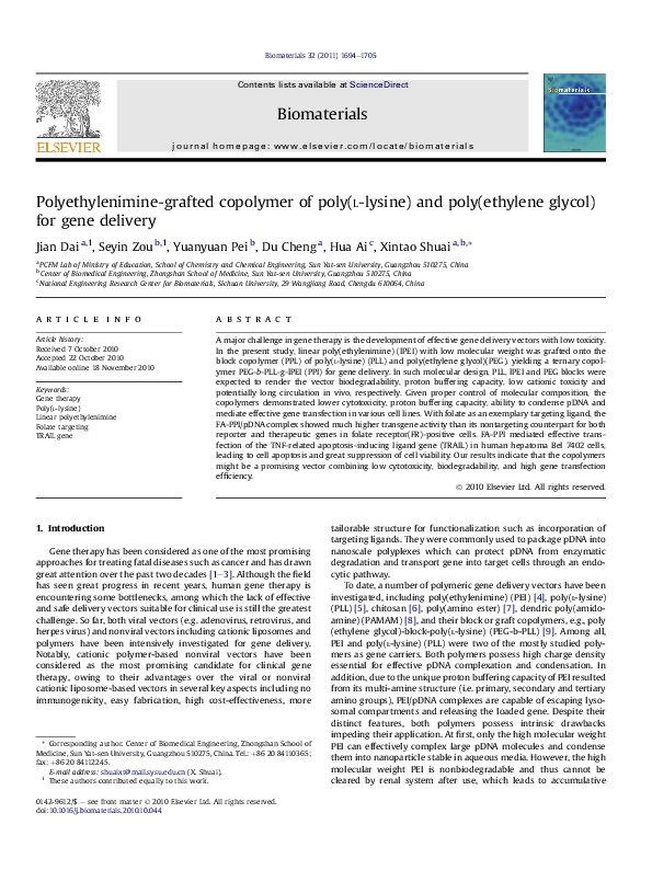 (PDF) Polyethylenimine-grafted copolymer of poly( l-lysine) and poly ...