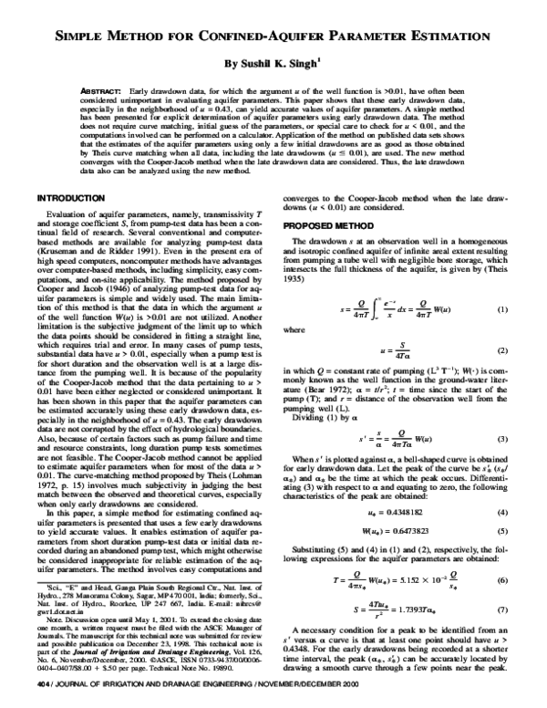 (PDF) Simple Method for Confined-Aquifer Parameter Estimation