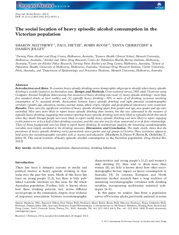 (PDF) The social location of heavy episodic alcohol consumption in the ...