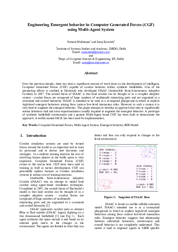 (PDF) Engineering Emergent behavior in Computer Generated Forces (CGF) using Multi-Agent System